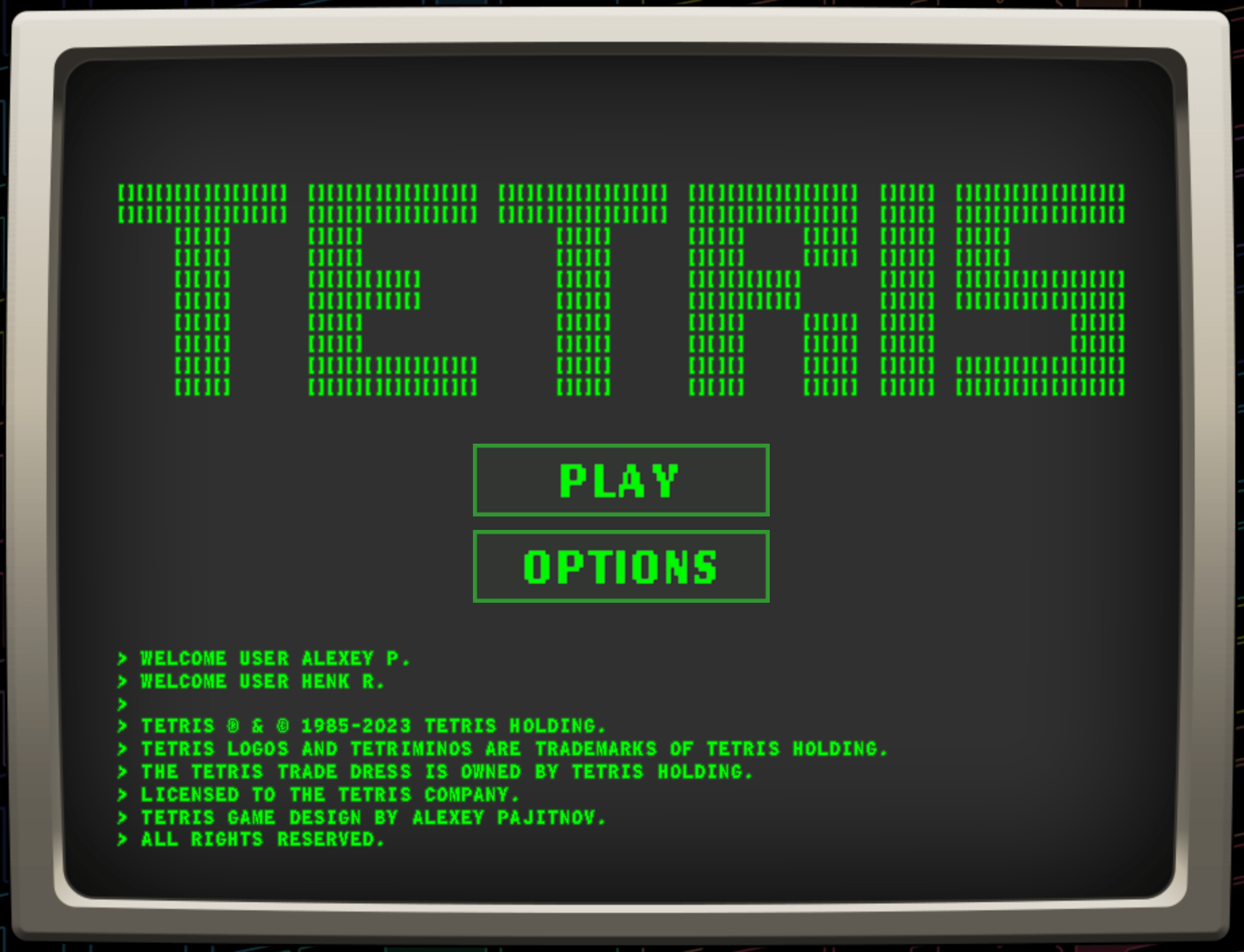 Tetris E60 (video game, falling block puzzle, ASCII art) reviews & ratings - Glitchwave video ...