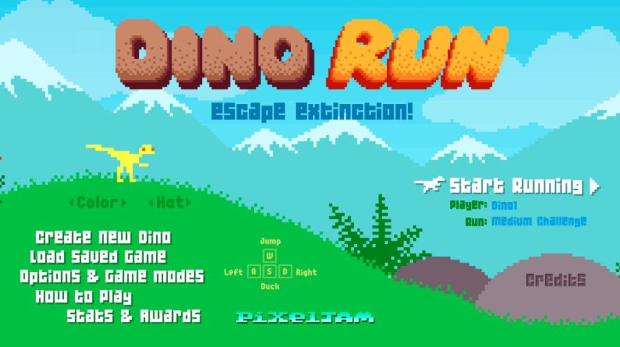 Dino Run (video game, 2D platformer, dinosaur, prehistorical, pixel art ...